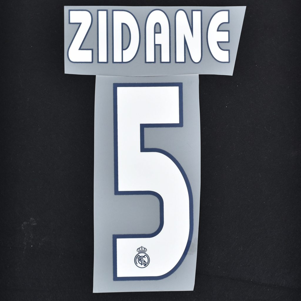2003-05 Real Madrid Away Name Number Set #5 ZIDANE Repro White ...