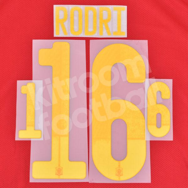 EURO 2020-21 Spain Home Name Number Set #16 RODRI Repro – Kitroom Football