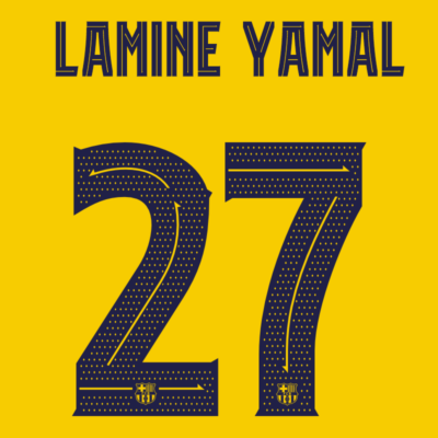 2023-24 Fc Barcelona Senyera Name Number Set #27 LAMINE YAMAL UCL Repro ...