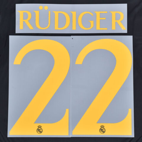 2023-24 Real Madrid Away Name Number Set #22 RUDIGER Champions Repro ...