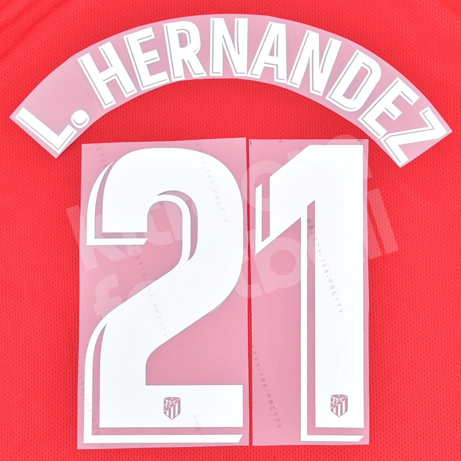 2018-19 Atletico Madrid Home Name Number Set #21 Lucas HERNANDEZ La ...