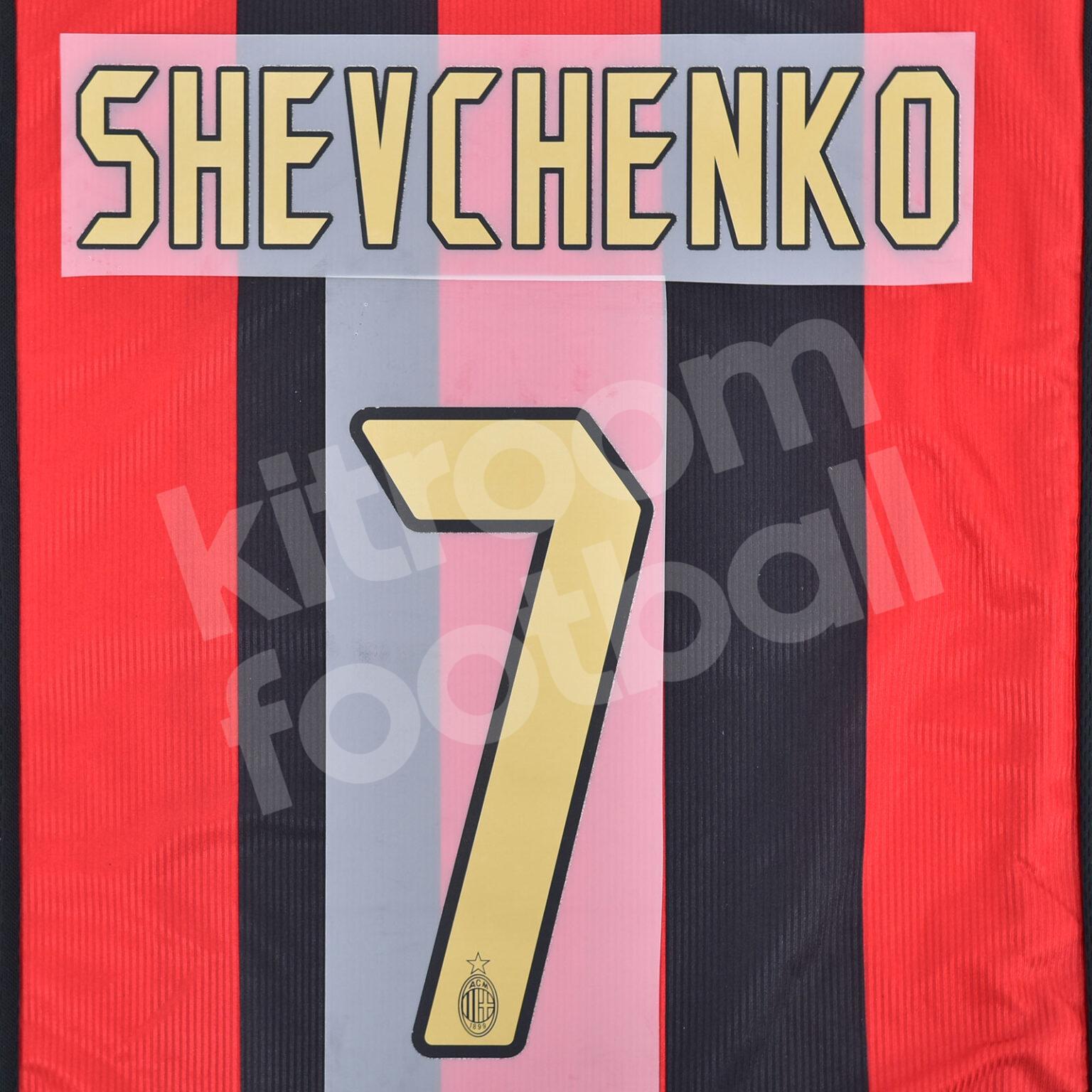 2004-06 AC Milan Home Name Number Set #7 SHEVCHENKO Gold Repro ...
