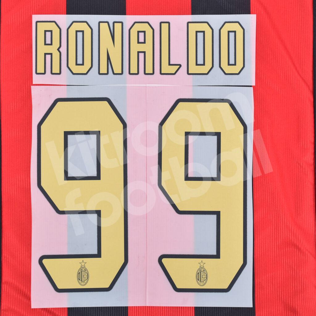 2006-07 AC Milan Home Name Number Set #99 RONALDO Gold Repro – Kitroom ...